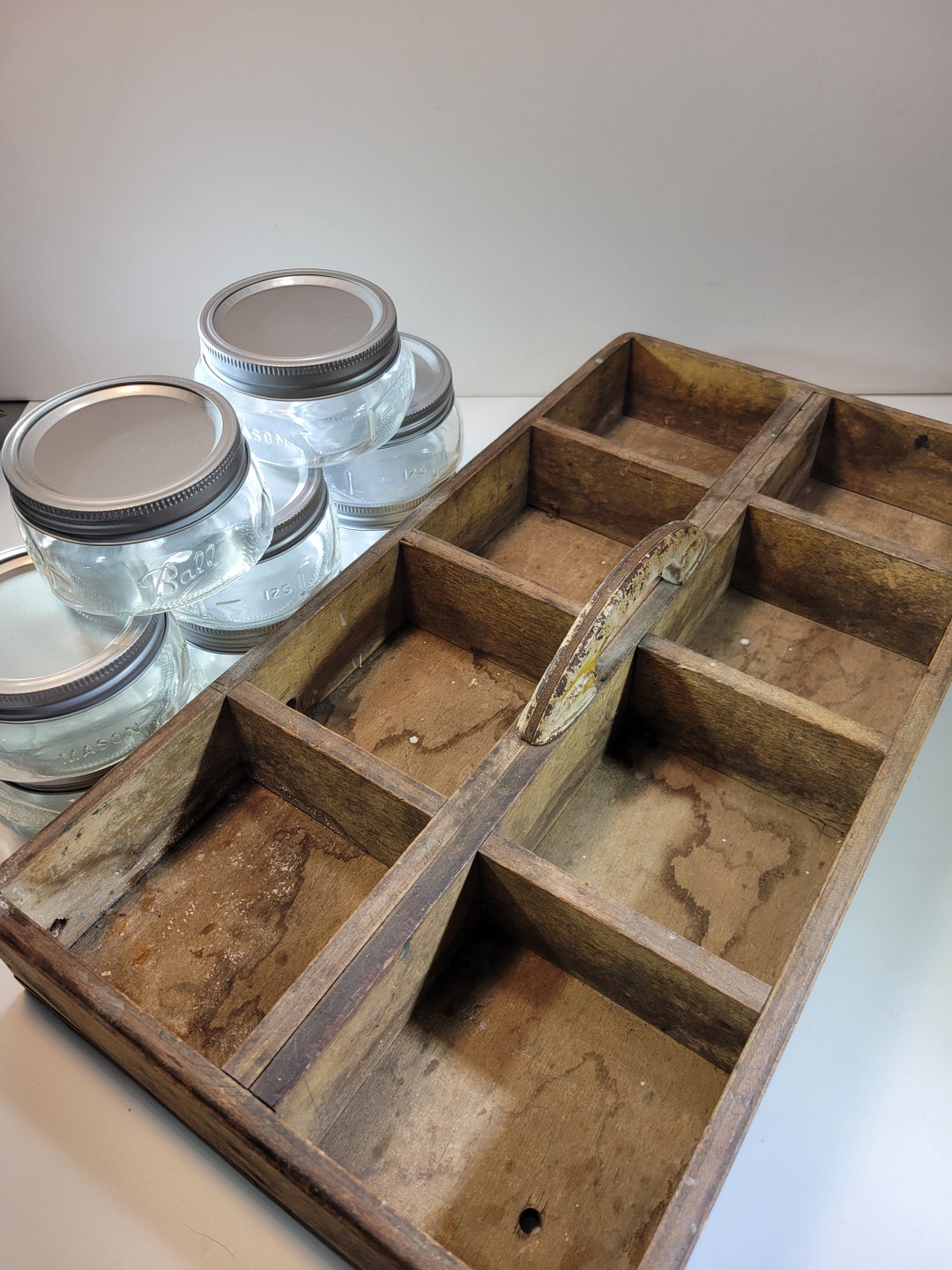 Jelly Jar Primitive Wooden Divided Tray, Rustic Home Décor, Metal ...