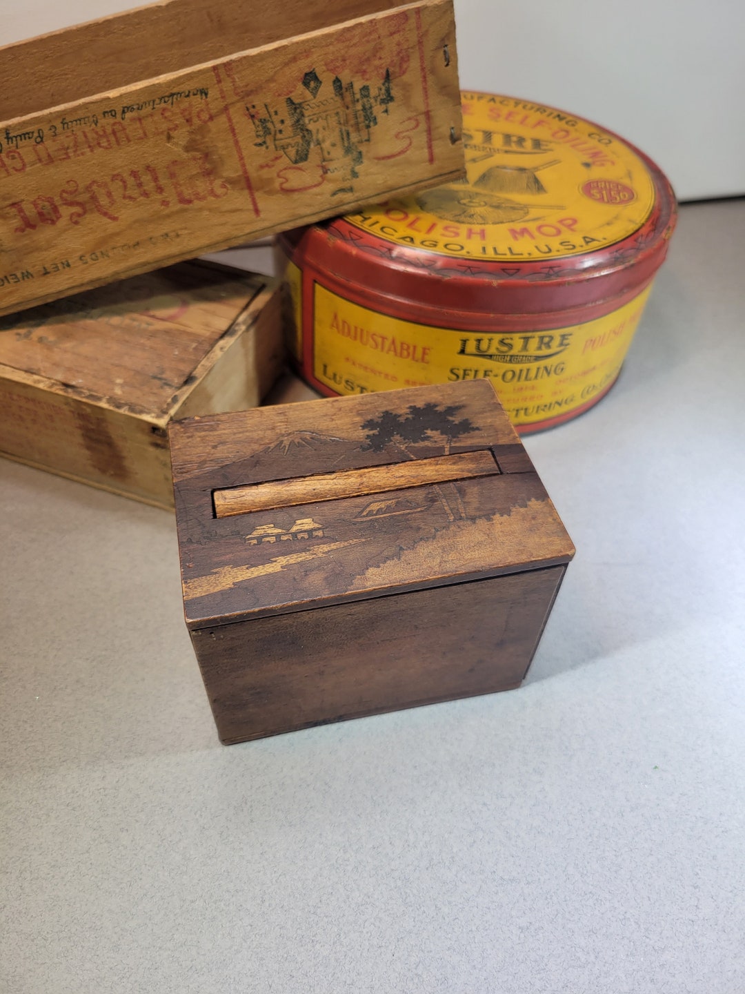 Pop-up Vintage Wooden Cigarette Dispenser Box, Tobacciana, Japanese ...