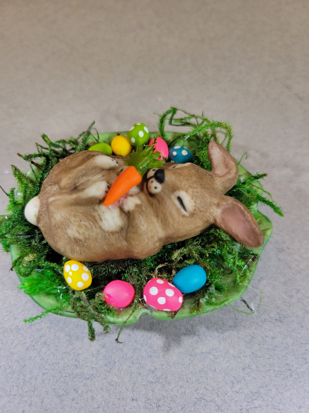 Sleepy Bunny With Carrot and Easter Eggs, Easter Décor, Ceramic ...