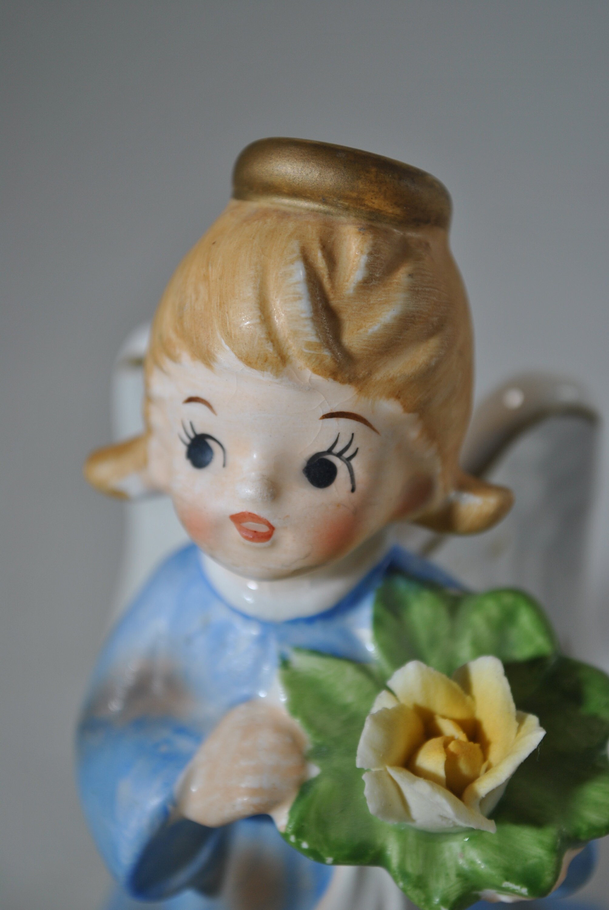 Lefton March Angel in a Blue Dress With White Sash and Big Yellow ...