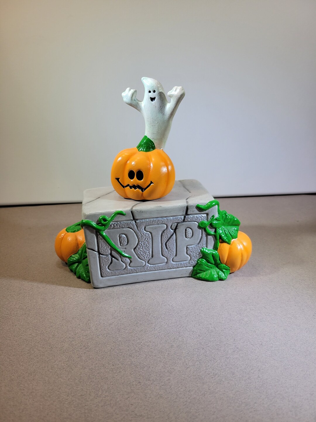Spooky RIP Gravestone and Pumpkin With Ghost, 2 Pieces of Halloween ...