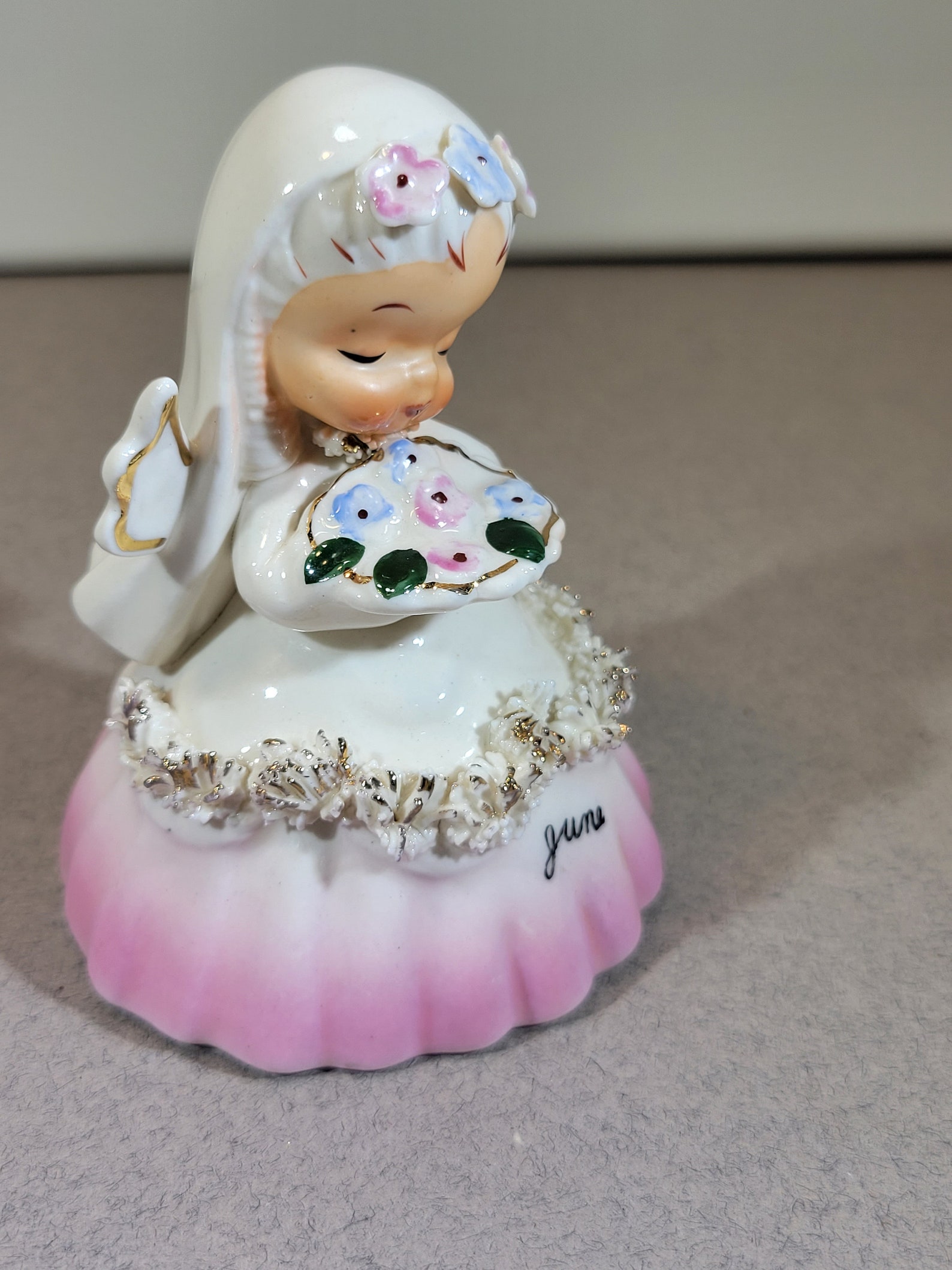 Napco June Bride Angel Bell, Wedding Figurine, Spaghetti Trim, Bride ...