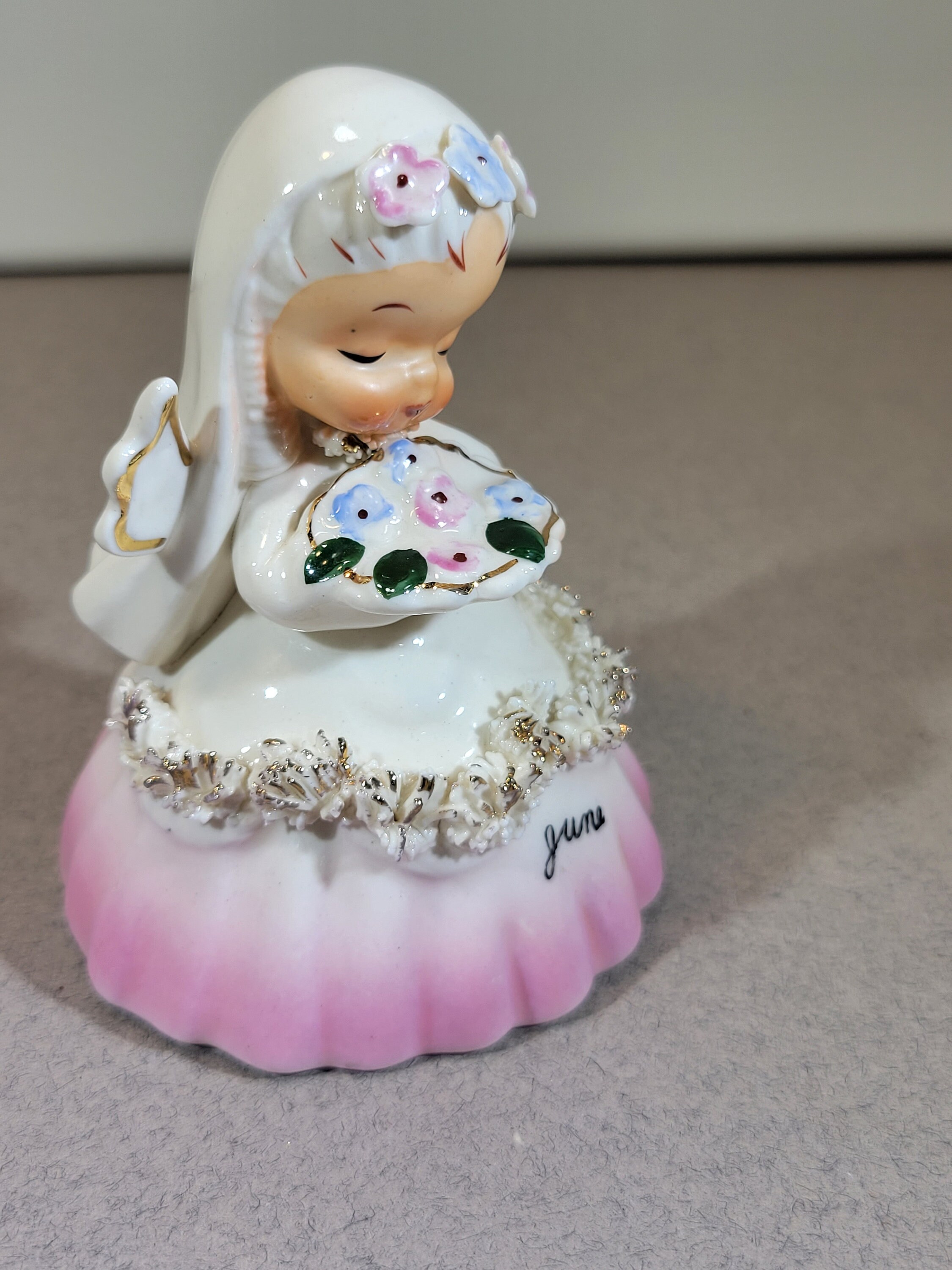 Napco June Bride Angel Bell, Wedding Figurine, Spaghetti Trim, Bride ...