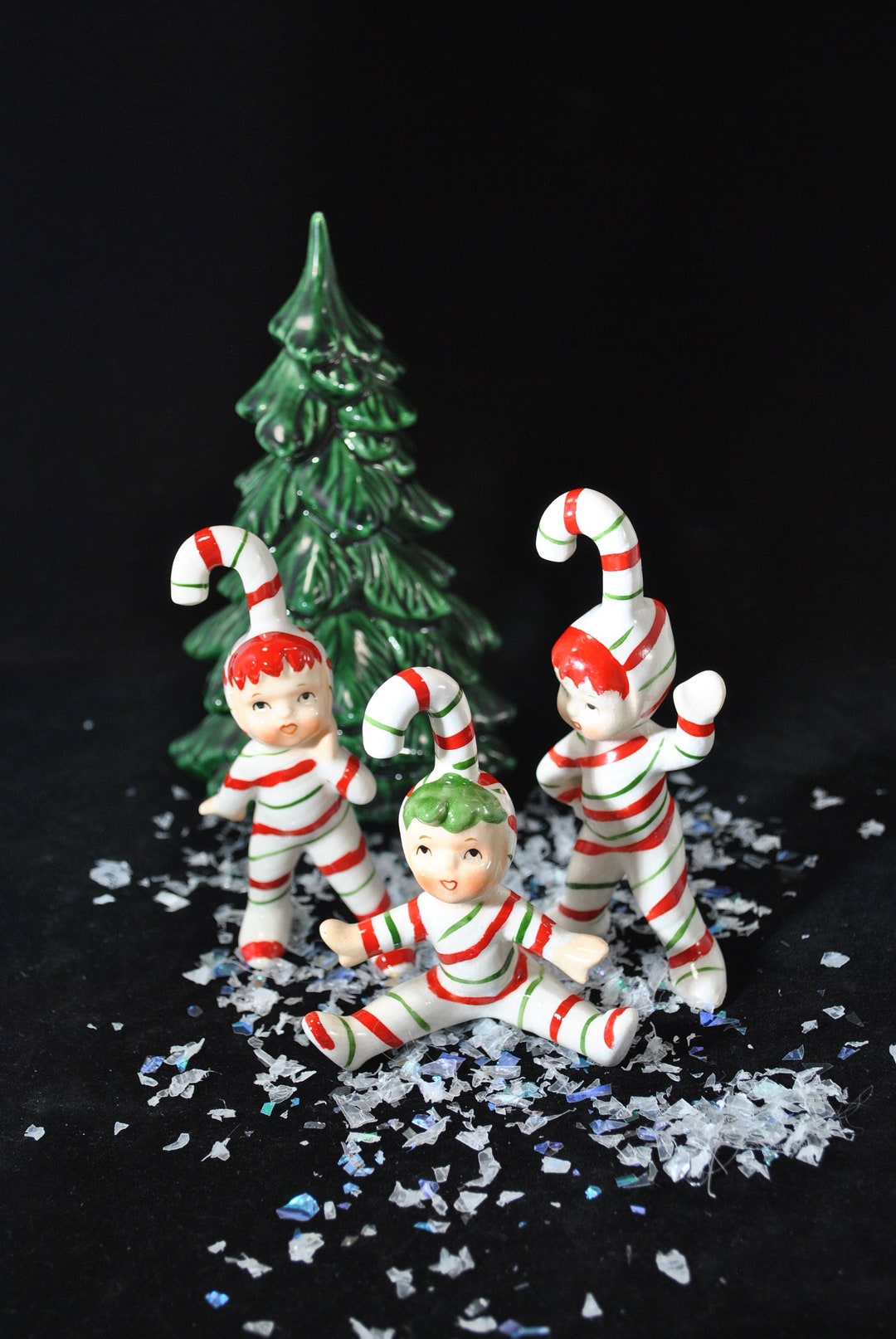 Set of 3 Vintage Lefton Christmas Elf Candy Cane Figurines - Etsy