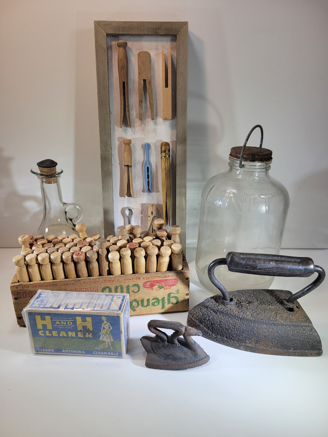 Choice of Assorted Vintage Laundry Room Decor Items, Clothespins ...