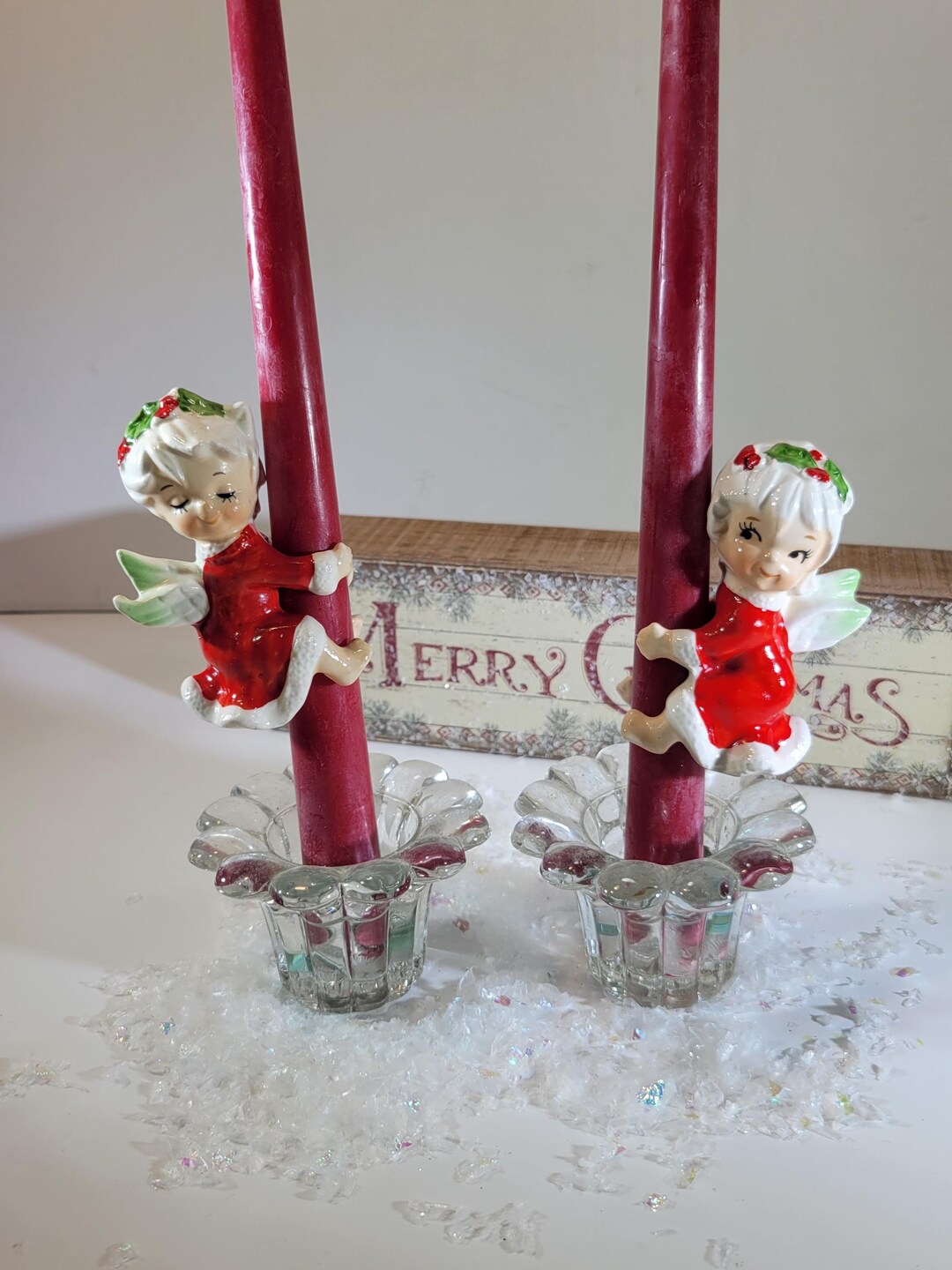 Lefton Candle Huggers, Angel Figurines, Japanese, Porcelain, Pixie ...