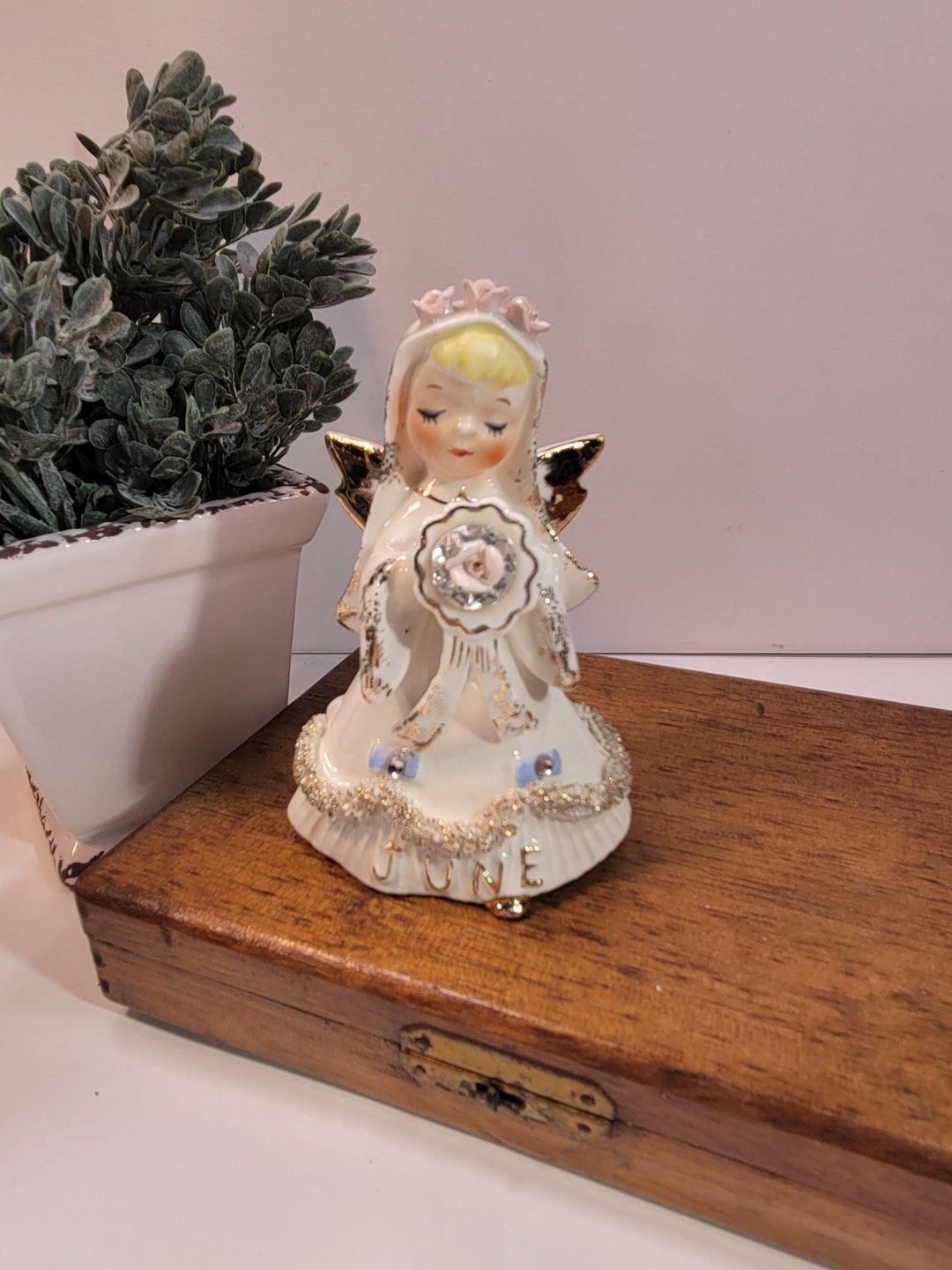 Lefton June Bride Angel, Wedding Figurine, Spaghetti Trim and Crystals ...