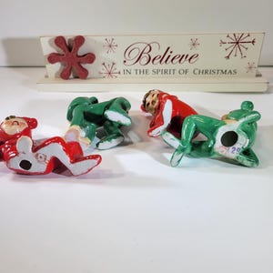 Christmas Pixie Figurines, Porcelain, Vintage, Green and Red Elves, Set of 4, Ceramic - Etsy