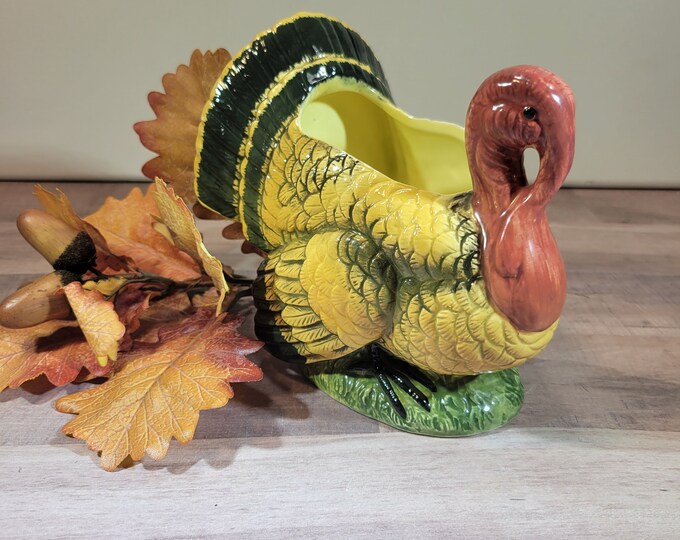 Napco Thanksgiving Turkey Planter, Colorful Ceramic Planter, Realistic ...