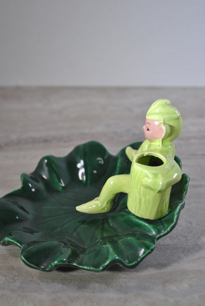 Green Elf Bud Vase/dish, Pixie Sitting on a Leaf, Vintage, Ceramic - Etsy