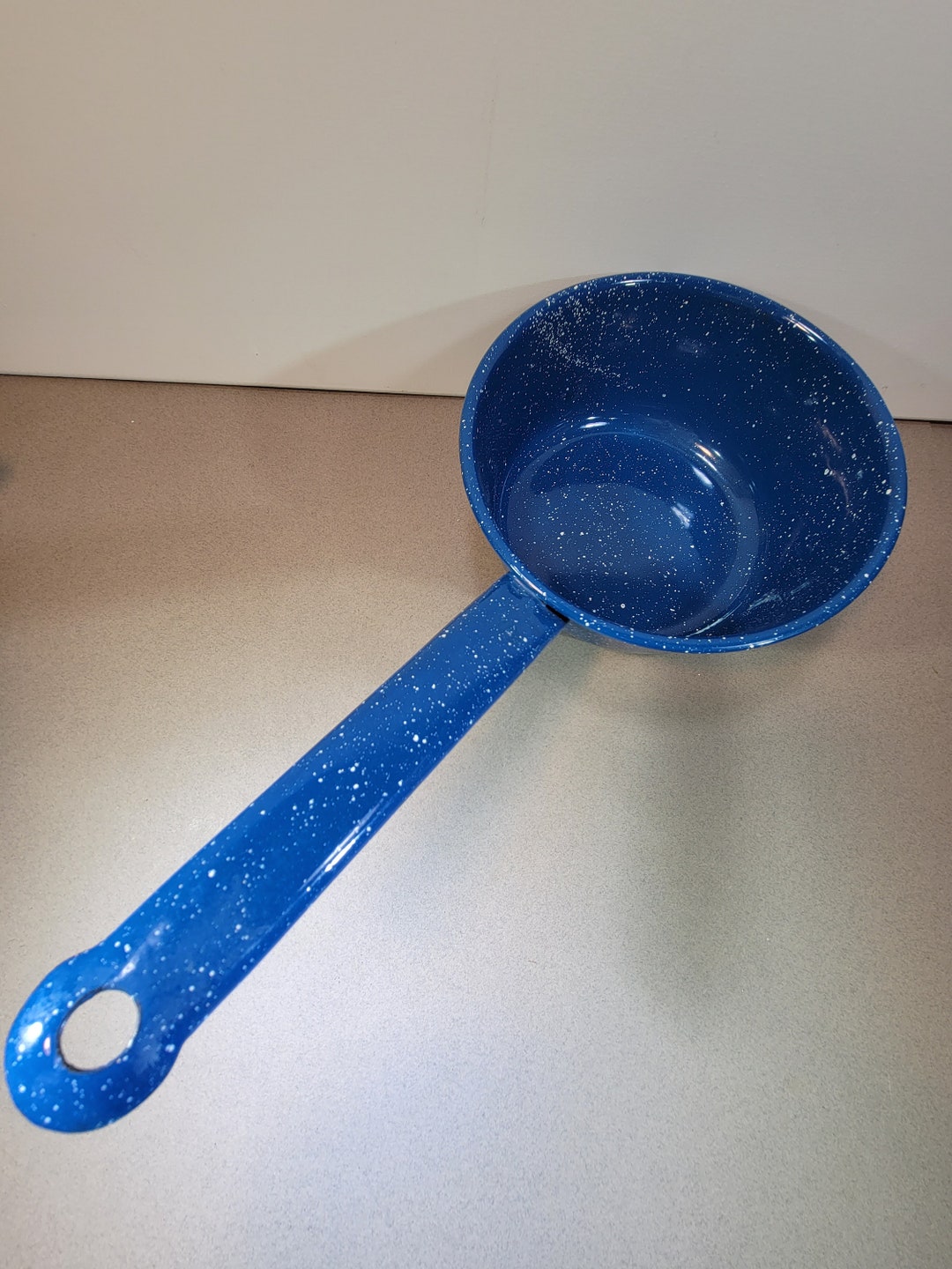 Blue and White Speckled Enamelware Pot/ Pan, Vintage, Farmhouse ...
