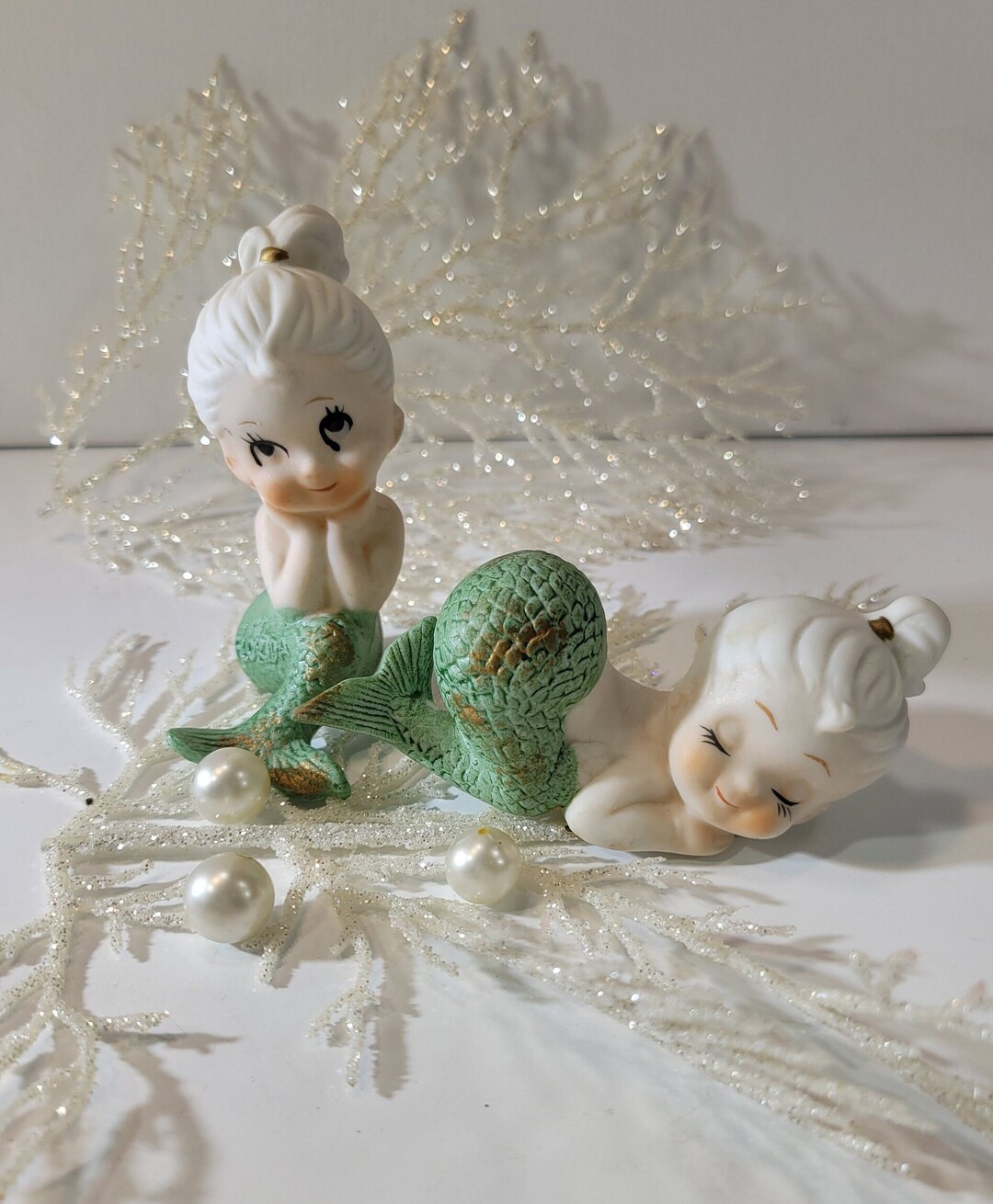 Marvelous Kenmar Mermaids Ceramic, Vintage, Rare, Set of 2, Green and ...