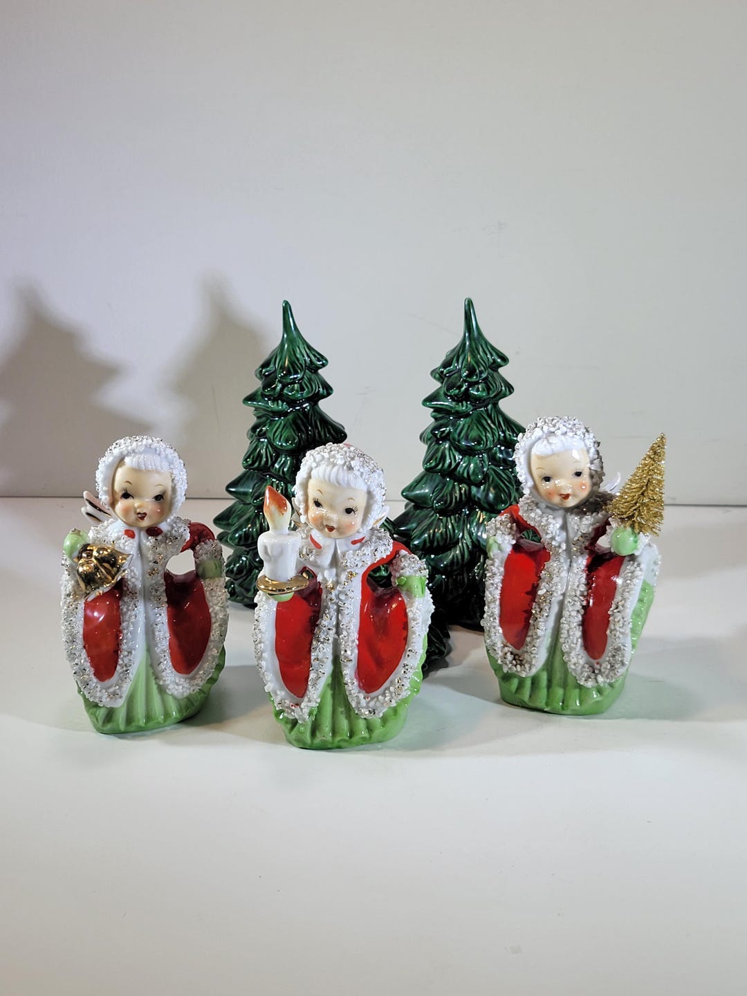 Set of 3 Gorgeous Napco Christmas Angel Bells, Porcelain, Carrying ...