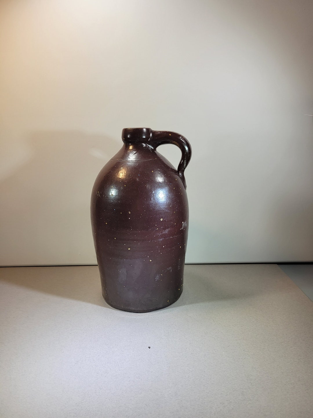 Large Brown Stoneware Jug, Vintage Farmhouse Decor, Primitive Handled ...