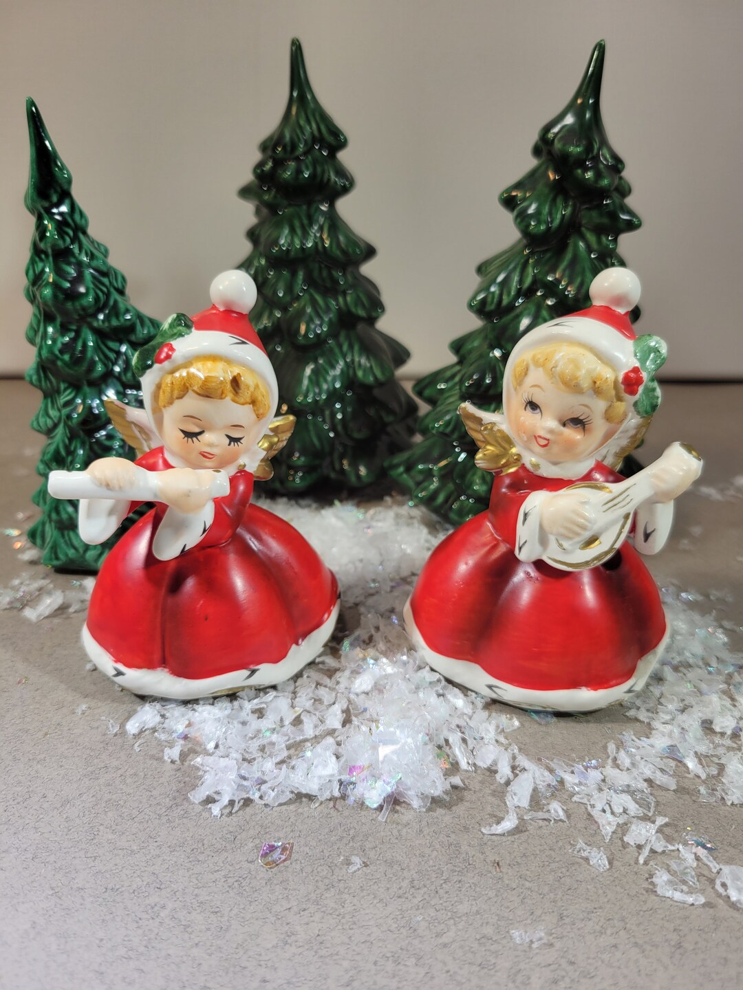 Musical Napco Christmas Angel Figurines in Red Coats Vintage - Etsy