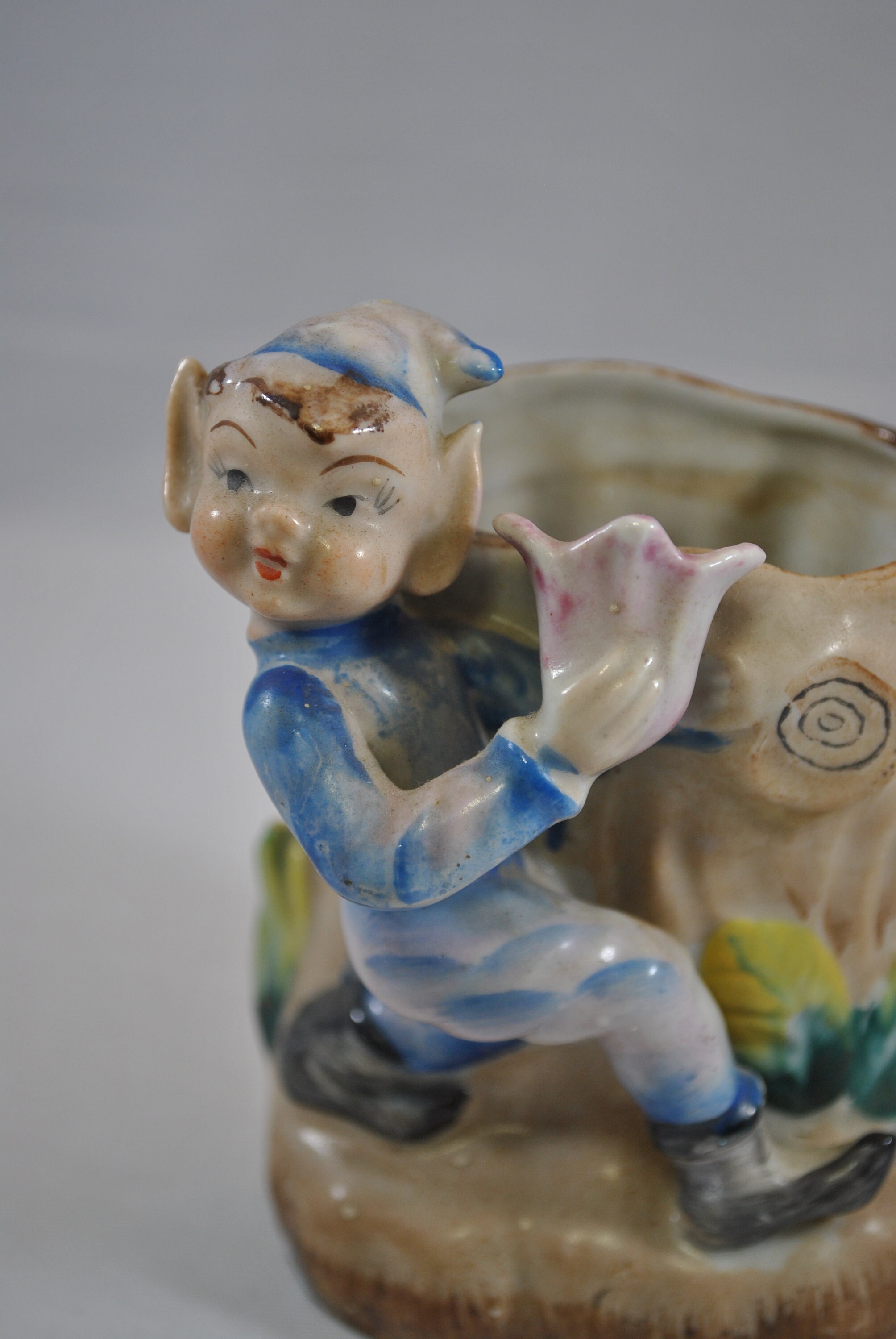 Super Cute Elf Planter Blue Elf With a Tree Stump Vintage | Etsy