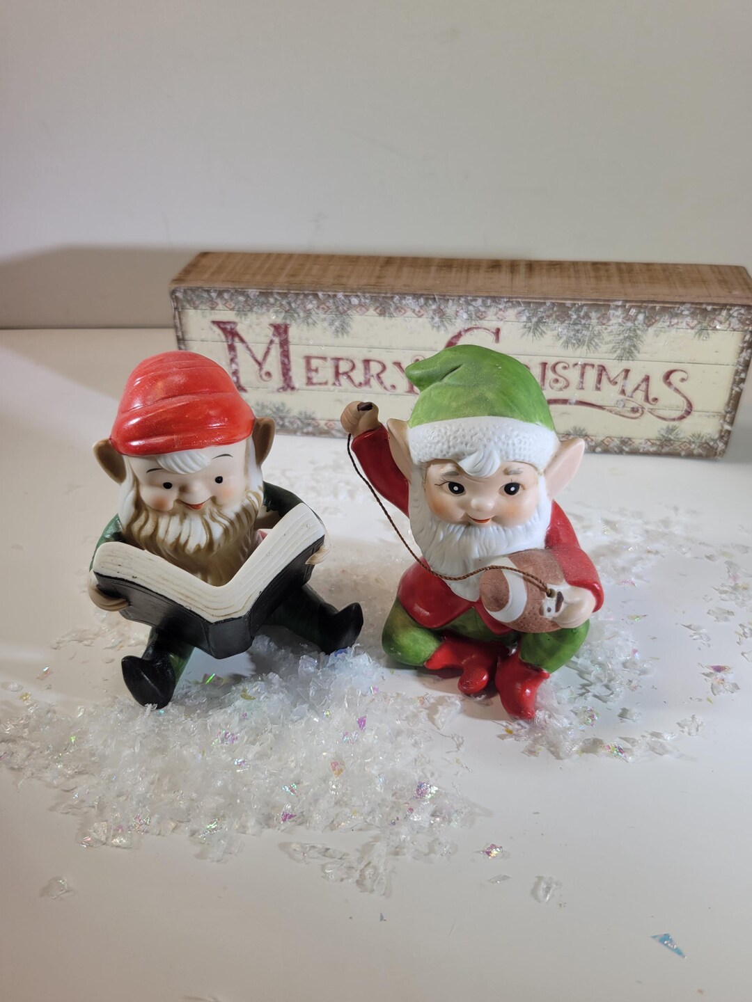 2 Christmas Elves Figurines, Porcelain, Vintage, Ceramic, Christmas ...