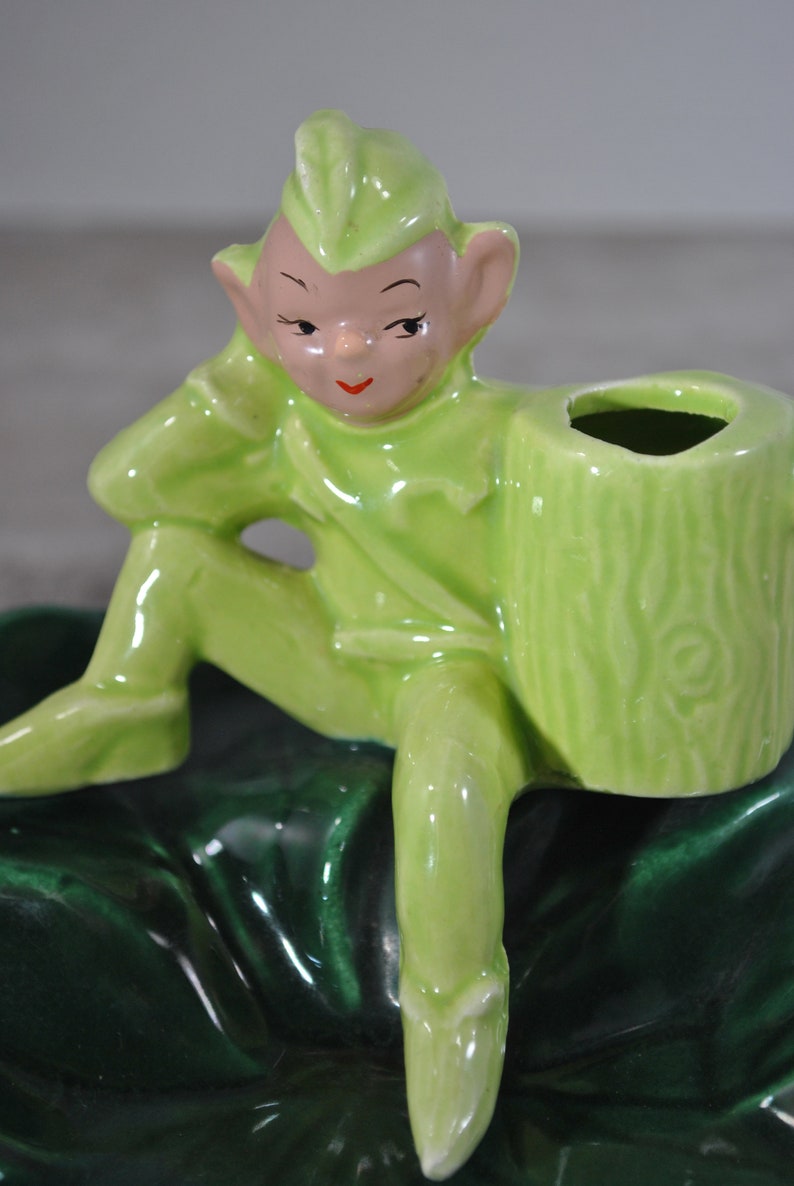 Green Elf Bud Vase/dish, Pixie Sitting on a Leaf, Vintage, Ceramic - Etsy