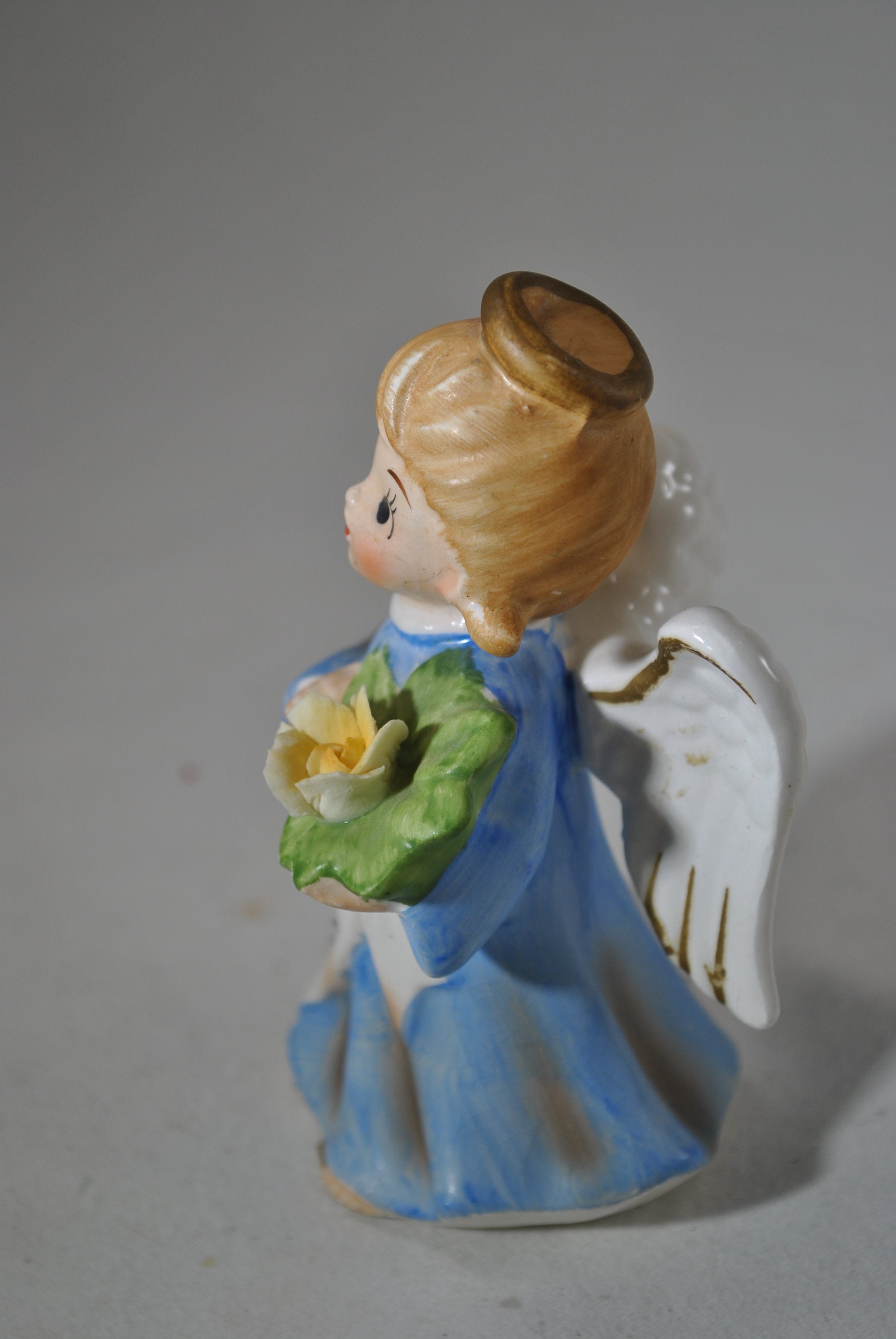 Lefton March Angel in a Blue Dress With White Sash and Big Yellow ...