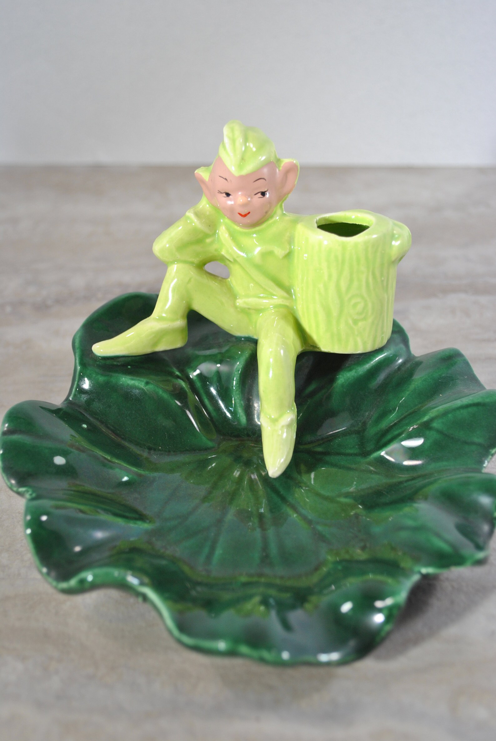 Green Elf Bud Vase/dish, Pixie Sitting on a Leaf, Vintage, Ceramic - Etsy