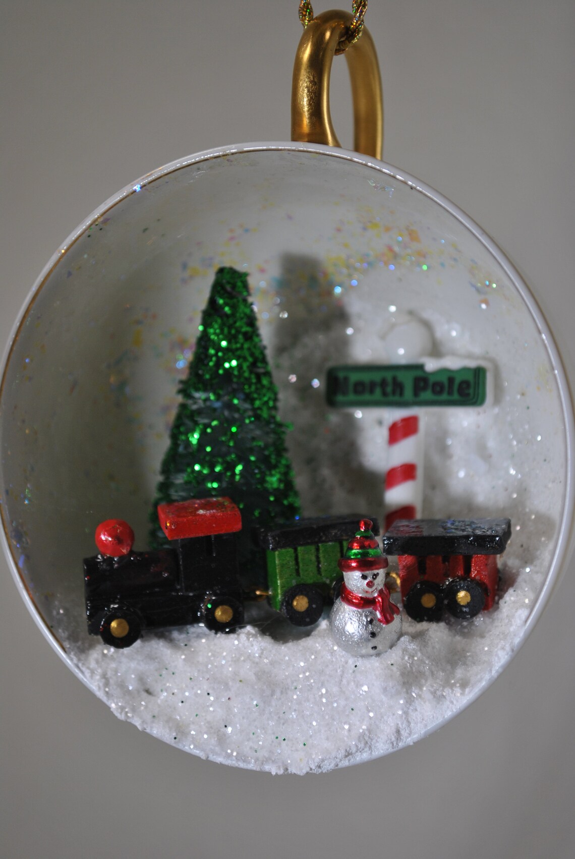 Tiny Train Travels to the North Pole in a Vintage Teacup Full | Etsy