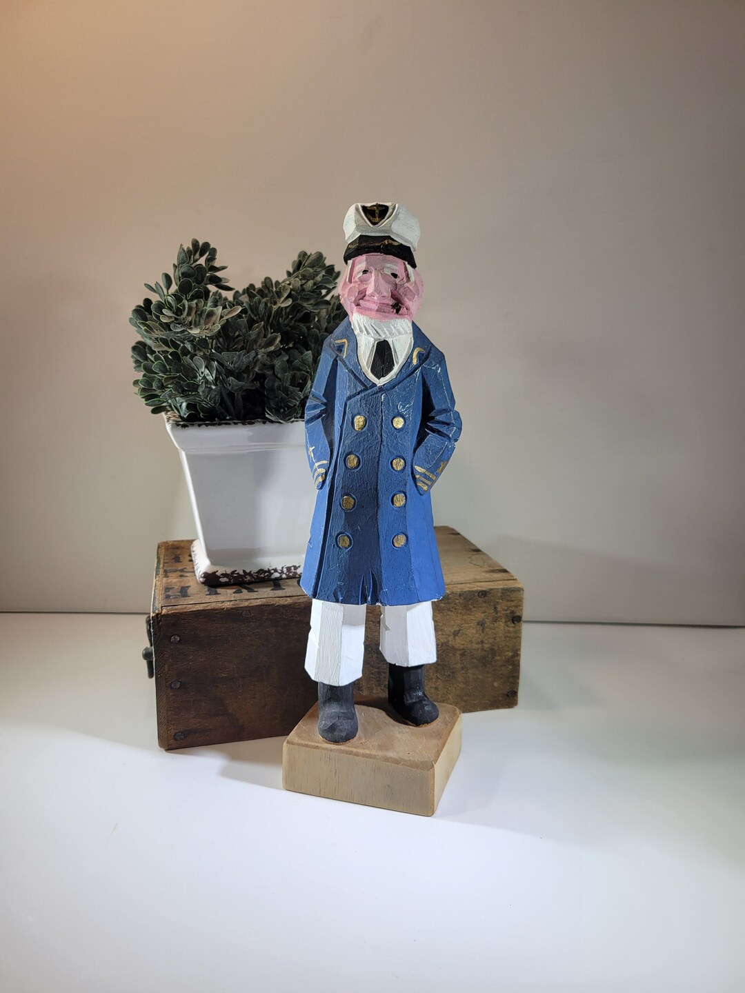 Nautical Sea Captain With Cigar, Dressed in Pea Coat, Wooden, Colorful ...