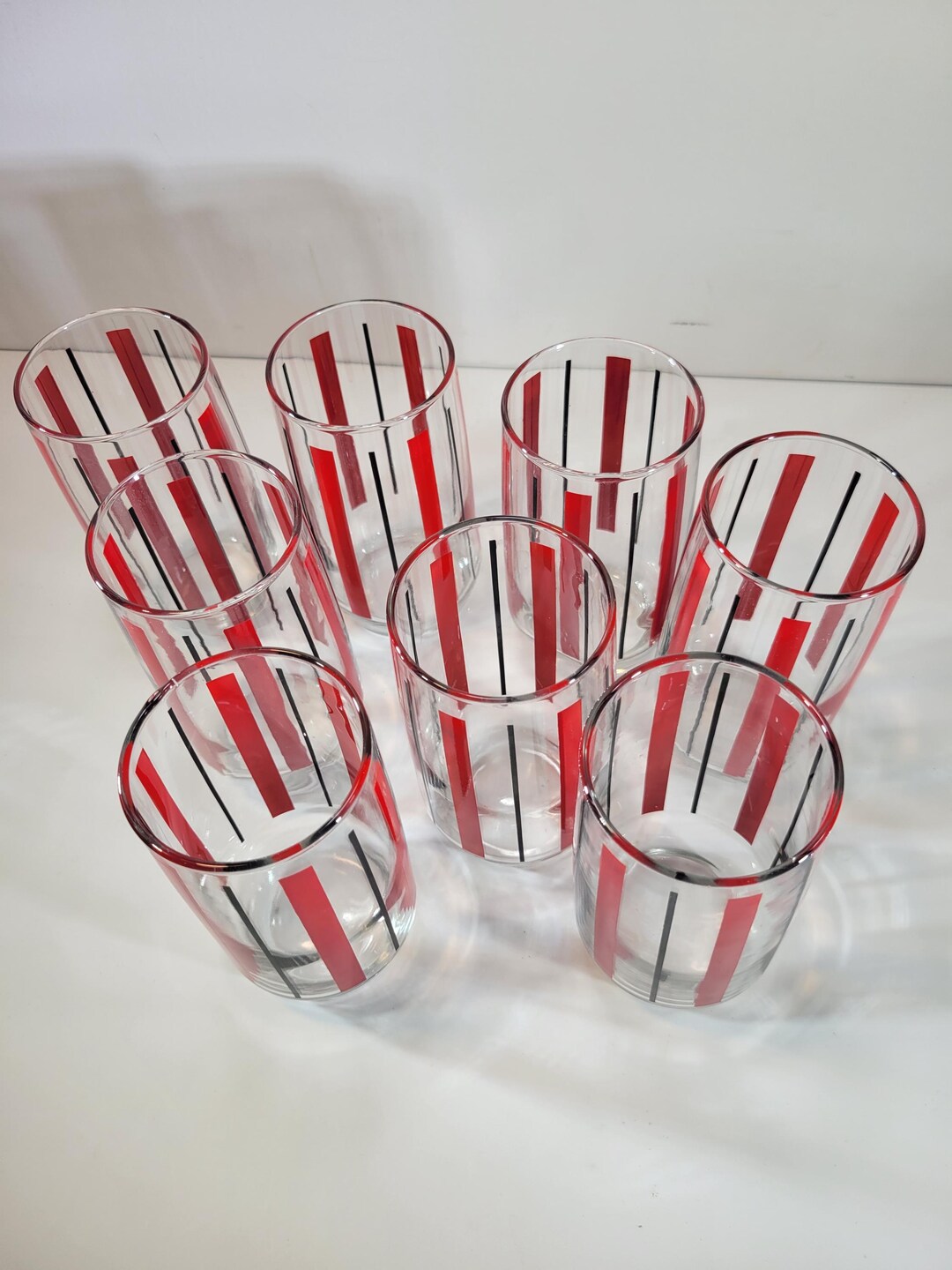 Red and Black Striped Anchor Hocking Glasses, Drinking Glasses, Vintage ...