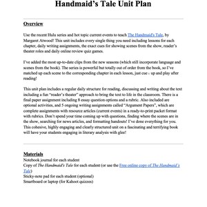 The Handmaid's Tale Unit Plan, ALL Lessons Included! Classroom ...