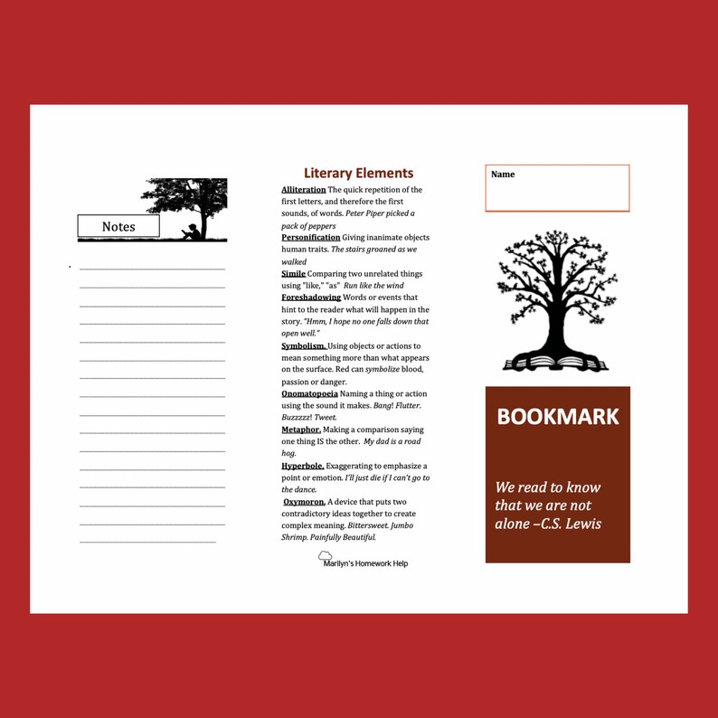 Printable Bookmark and Reading Response Assignment | Reading ...
