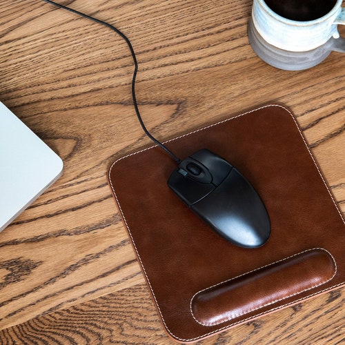 Personalized Top Grain Leather Mousepad With Wrist Rest Hand | Etsy