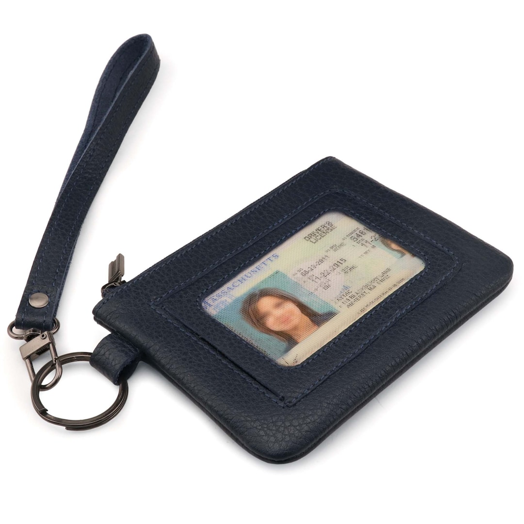 Top Grain Leather Zippered ID Wallet With Wrist Strap - Etsy