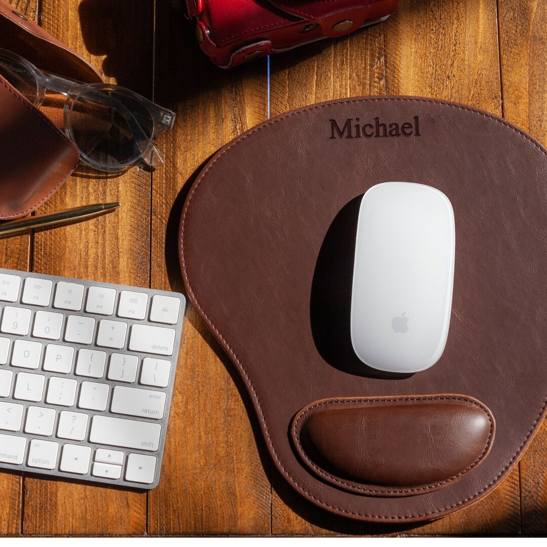 Personalized Oval Leather Mouse Pad With Wrist Rest, Hand Crafted ...