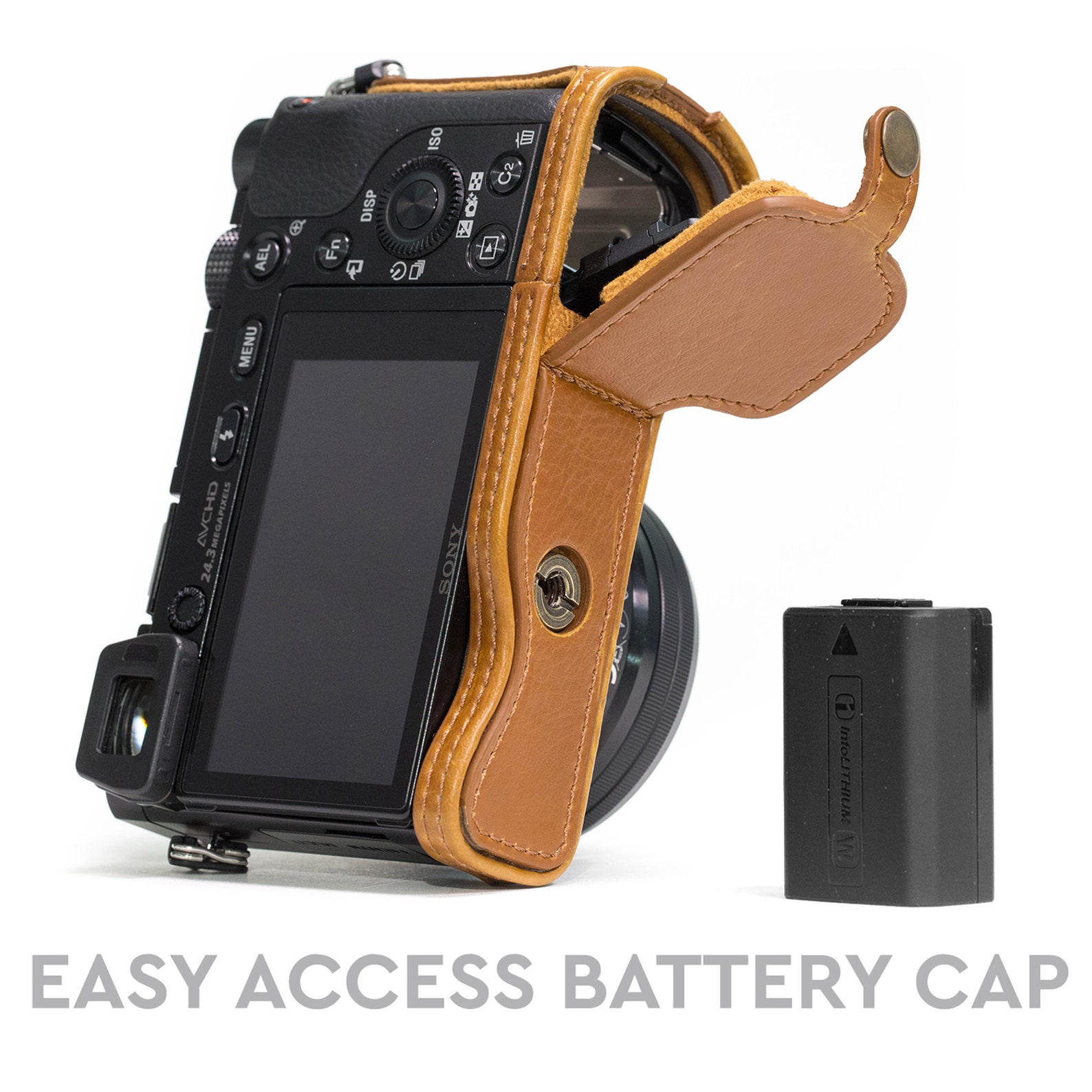 Leather Camera Half Case & Strap Compatible With Sony Alpha A6300, Sony ...