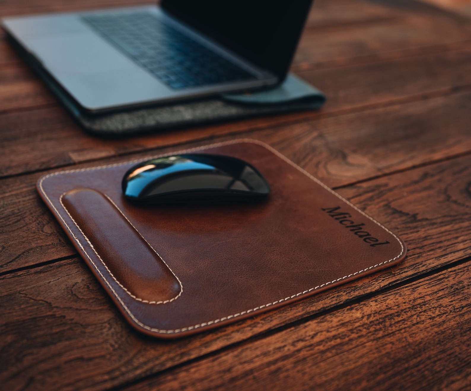 Personalized Top Grain Leather Mousepad With Wrist Rest, Hand Crafted ...