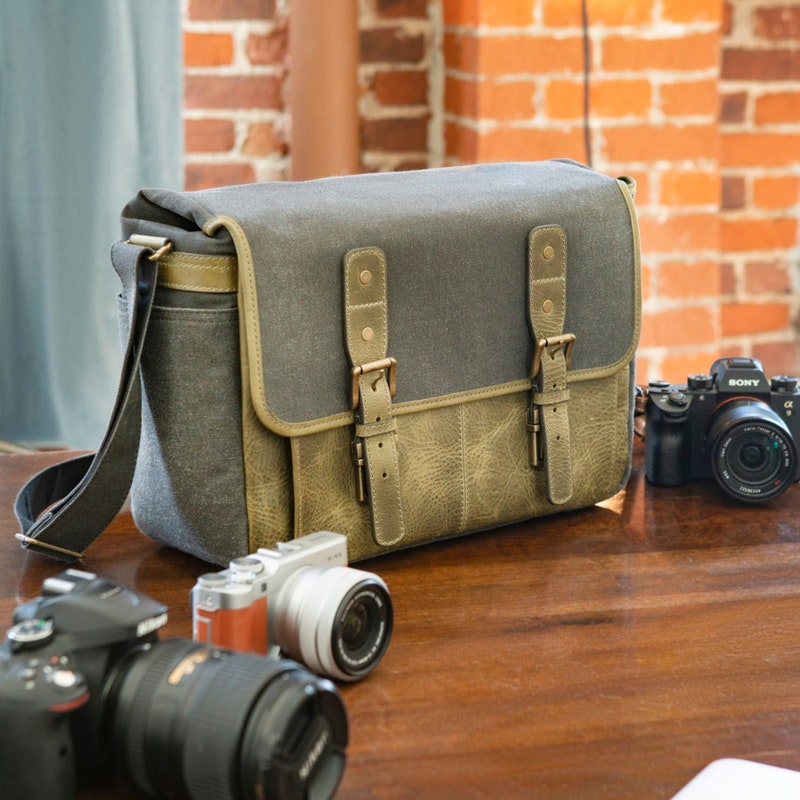 Leather Camera Bag Waxed Canvas - Etsy