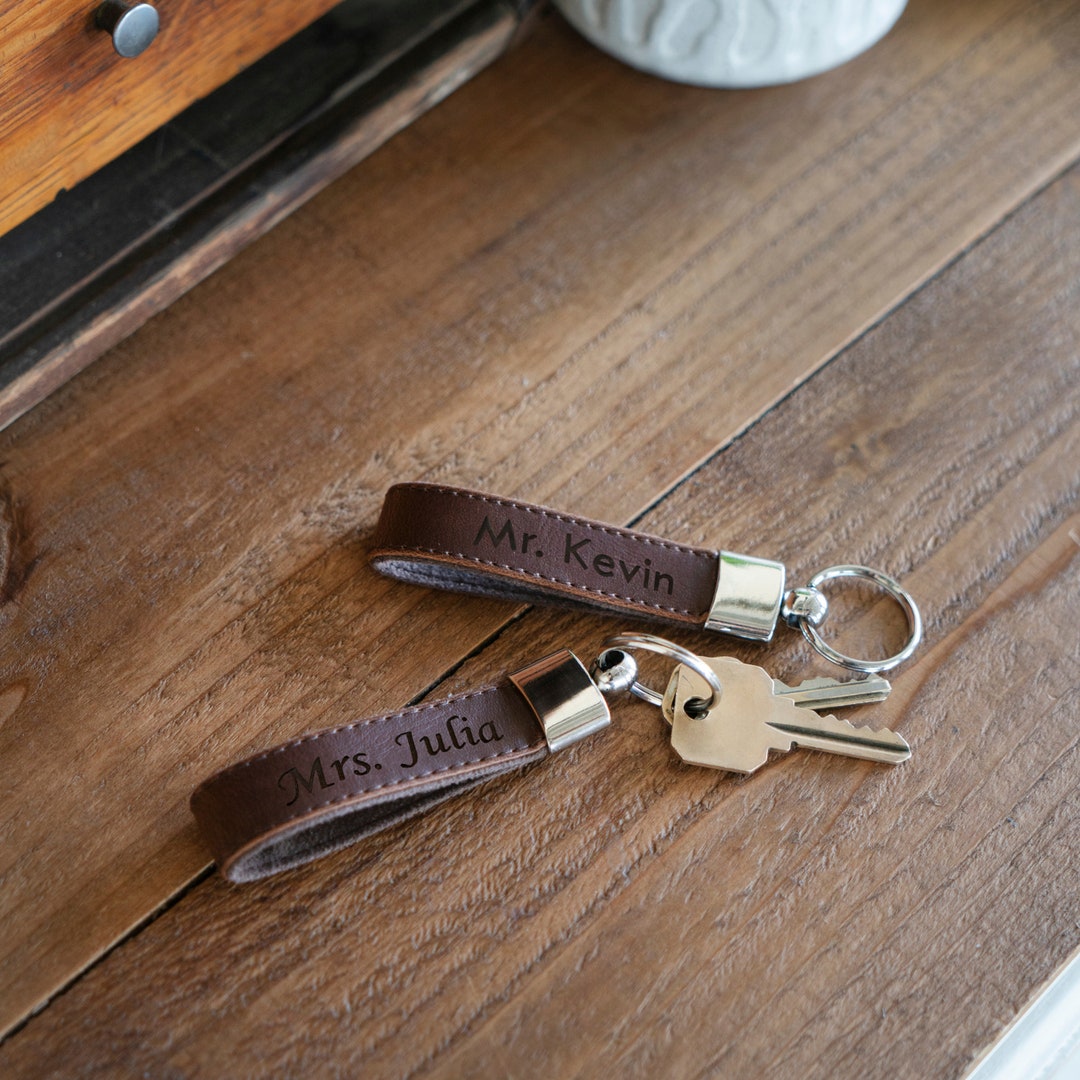 Set of 3 - Personalized Keychains - Custom Leather Key Chains, Engraved ...