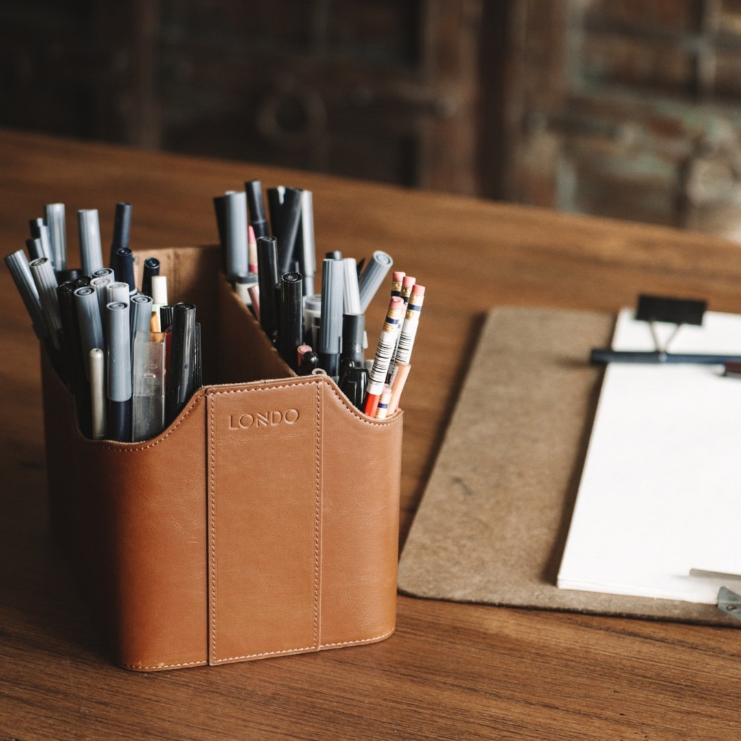 Personalized Hand Crafted Leather Remote Caddy, Desk Organizer With ...