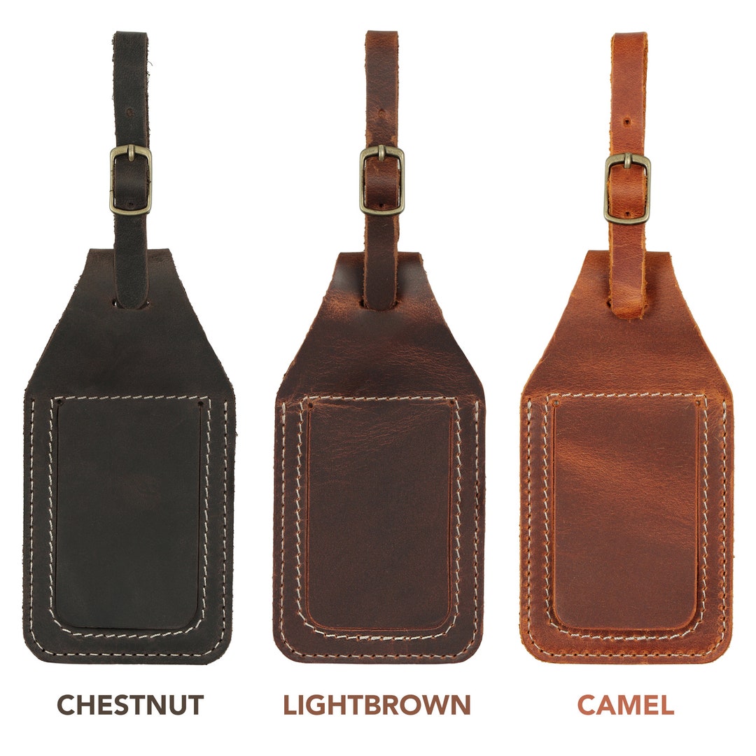 Personalized Top Grain Leather Luggage Tag With AirTag Slot, Name Engraved Travel Bag ID Tag ...