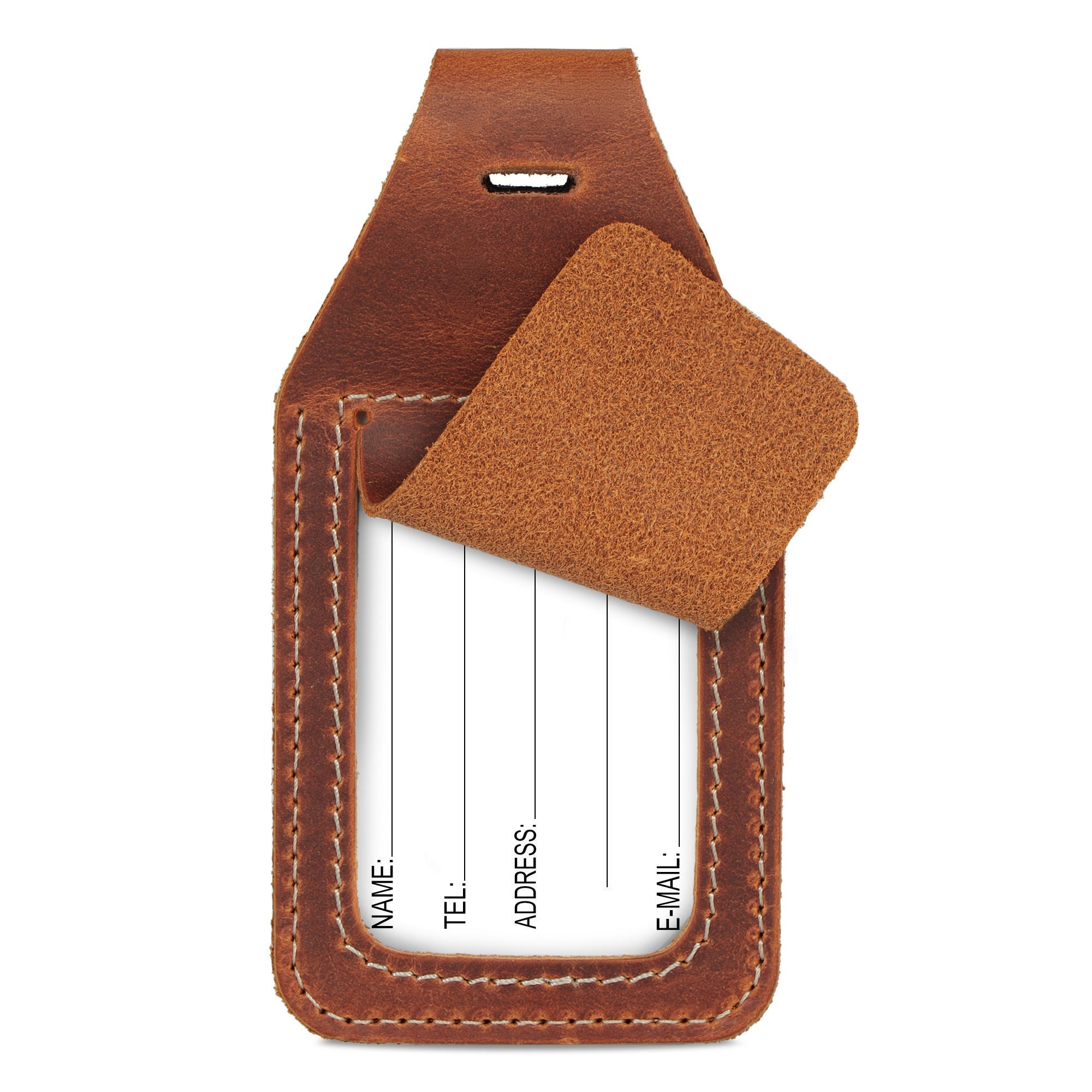 Personalized Top Grain Leather Luggage Tag With AirTag Slot, Name ...