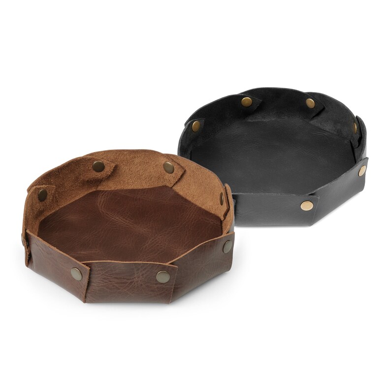 Personalized Top Grain Leather Catch All Tray, Round Valet Tray, Office ...