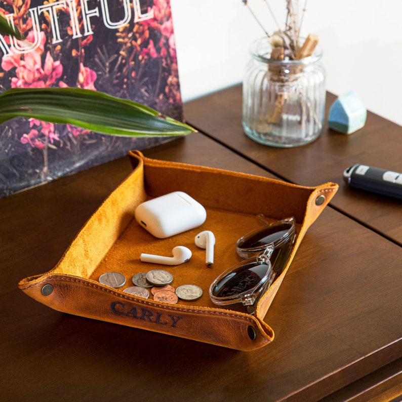 Top Grain Leather Catch All Tray | Personalized Office Desk Organizer ...