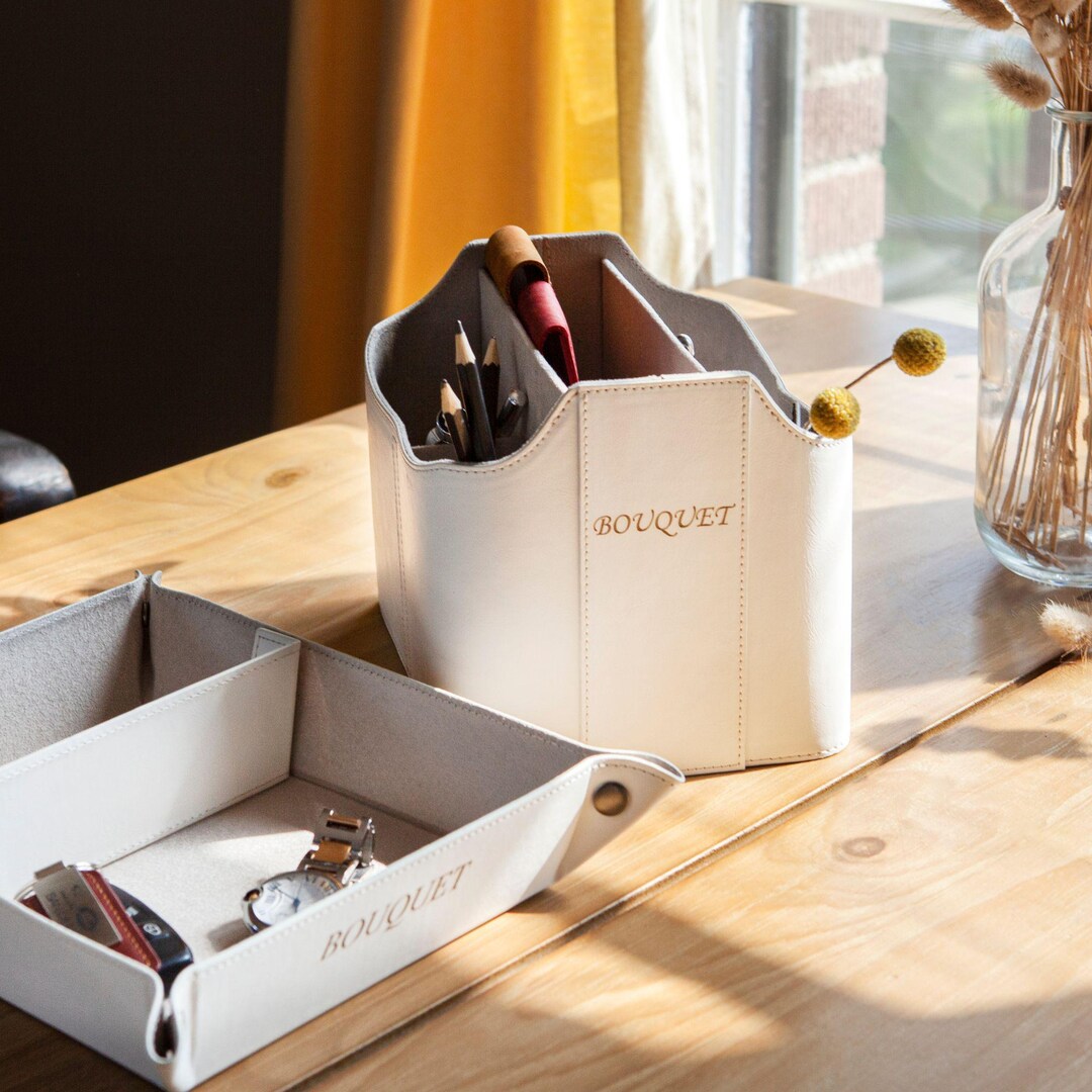 Personalized Leather Remote Caddy, Hand Crafted Desk Organizer, Custom ...