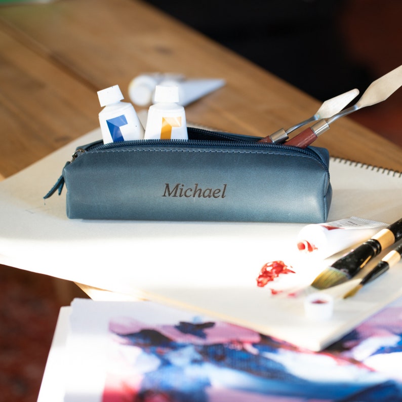 Leather Pen Case Top Grain Zippered Pouch | Personalized Graduation ...