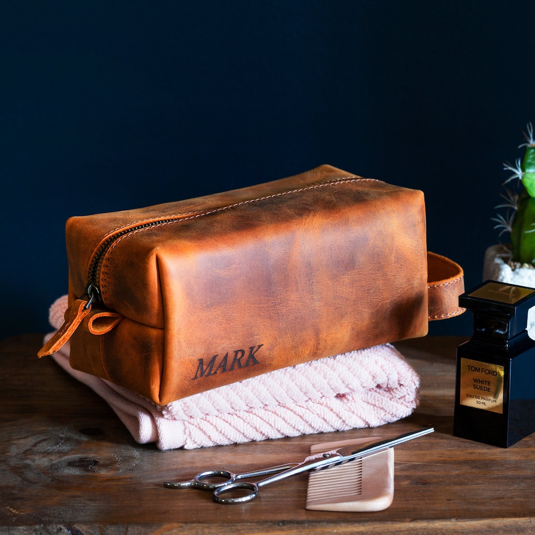 Personalized Top Grain Leather Dopp Kit for Men, Handcrafted Leather ...