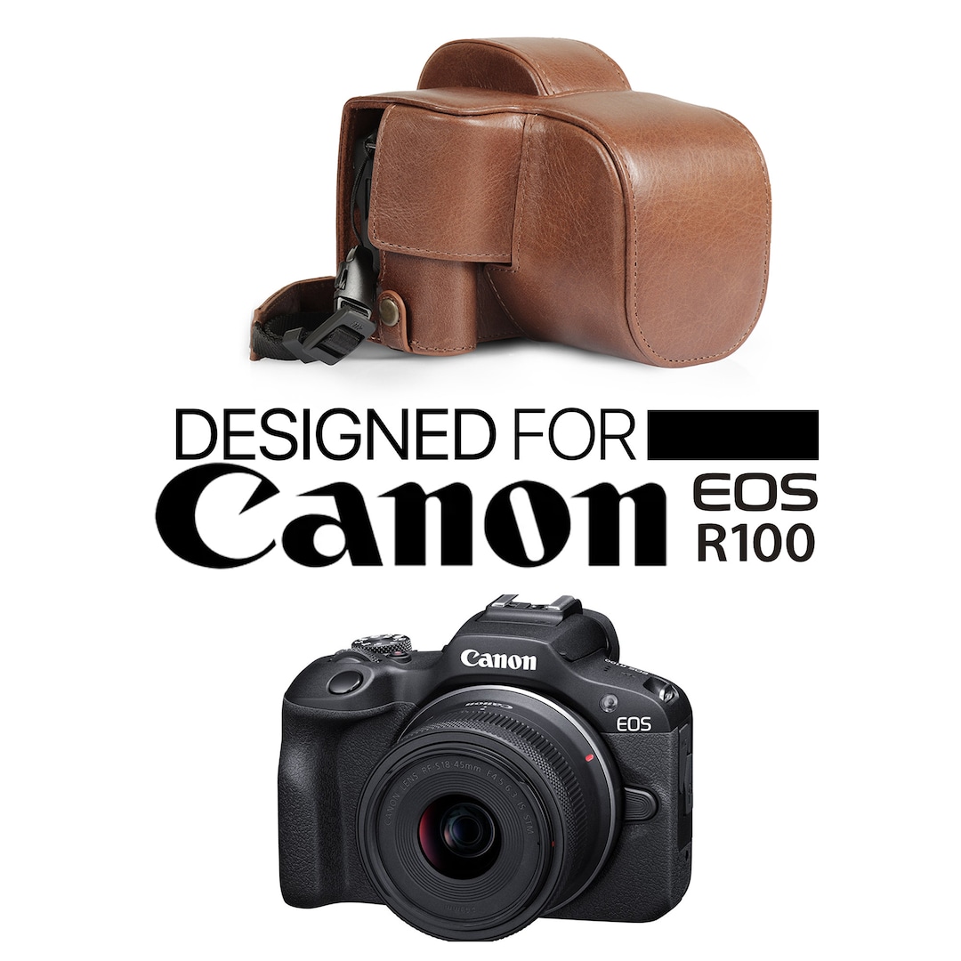 Fine Leather Camera Case & Strap Compatible With Canon EOS R100(18-45mm ...