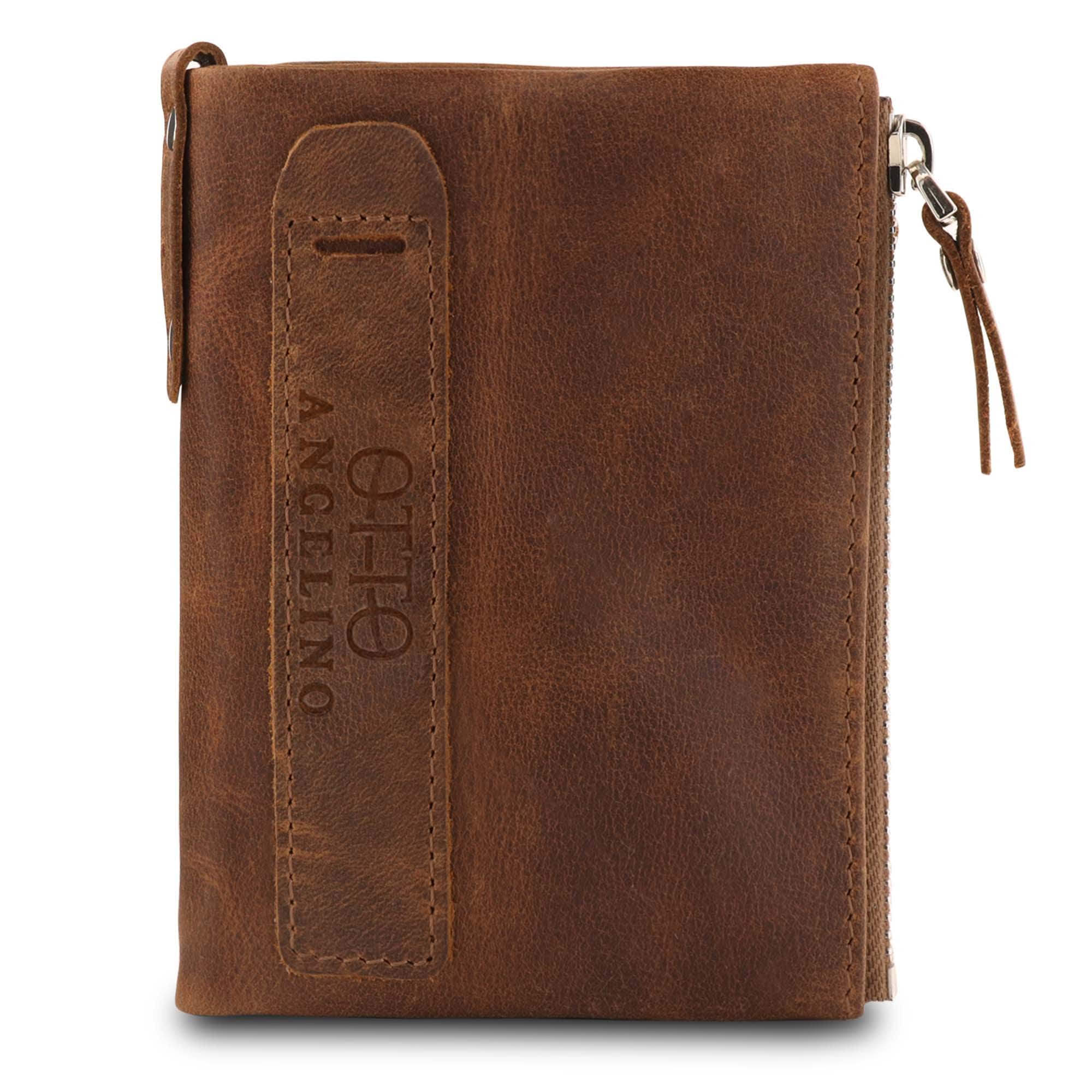 Personalized RFID Wallet Top Grain Leather With Zippered Slots, Hand ...