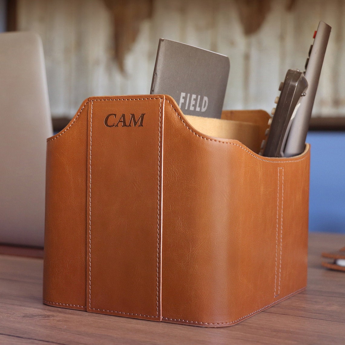 Personalized Leather Remote Caddy Hand Crafted Desk - Etsy