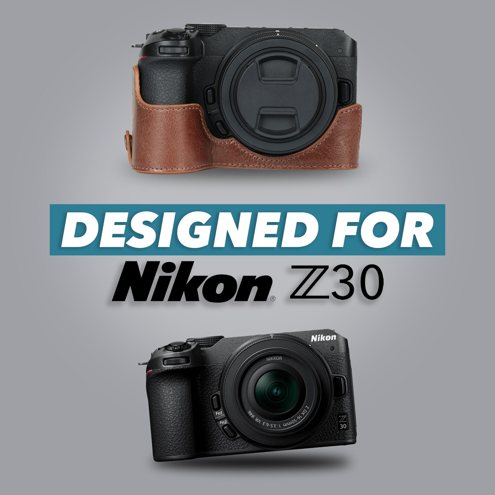 Nikon Z30 Leather Camera Case Half Body - Black/brown + Strap - Genuine ...