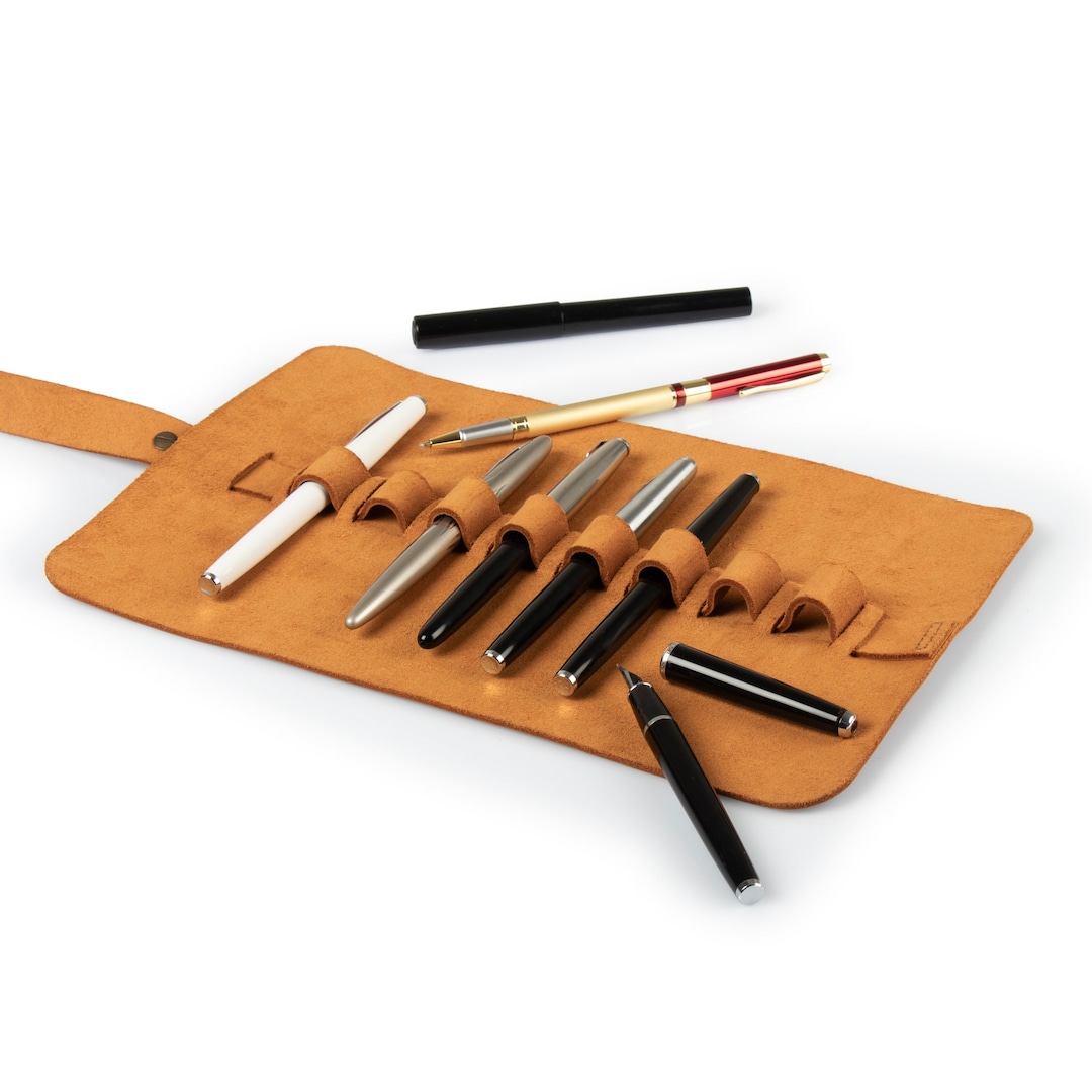 Leather Pen Roll Case Top Grain | Personalized Fountain Pen Pouch ...