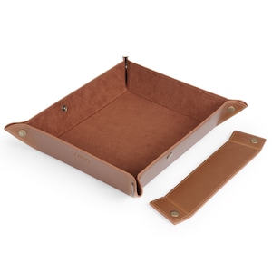 Personalized Hand Crafted Leather Office Desk Organizer, Catch All Tray ...